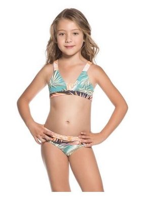 China Little Girls Mixed Palm Tree Print Triangle Bikini - All Palm Trees supplier