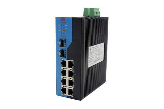 DIN Rail Mounting Industrial POE Switch 8 100M Ports With 2 1000M SFP Slots