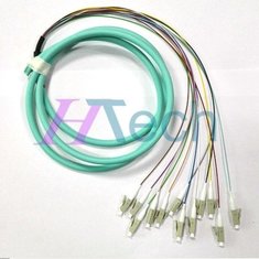 China Round Type LC OM3 Fiber Optic Pigtail 12Fiber,Aqua Color, Fanout OD 0.9mm supplier