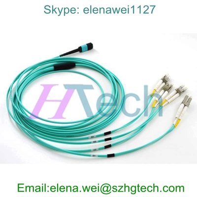 OM3 10Gb MPO/LC 8Core Fiber  Jumper Cord Aqua Color Outer Jacket supplier