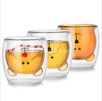 High Quality Borosilicate Handmade Double Wall Glass Bear Shape Cup Coffee Mug