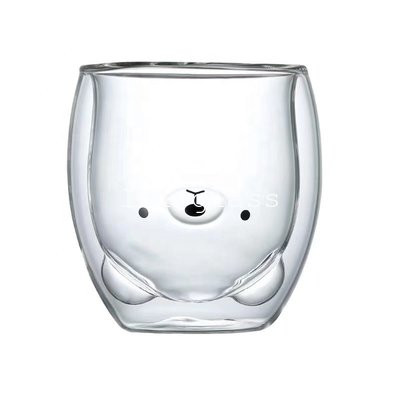 High Quality Borosilicate Handmade Double Wall Glass Bear Shape Cup Coffee Mug