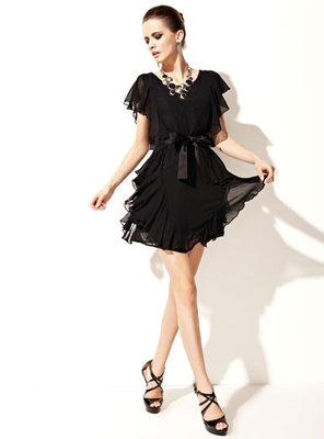 High waist Flattering Chiffon Cocktail Dresses with Ribbon for Girls