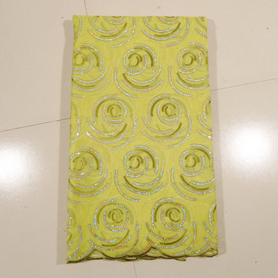 Clothing Embroidered African Lace Fabrics , Yellow Green by TUNJI NET