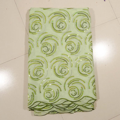 Clothing Embroidered African Lace Fabrics , Yellow Green by TUNJI NET