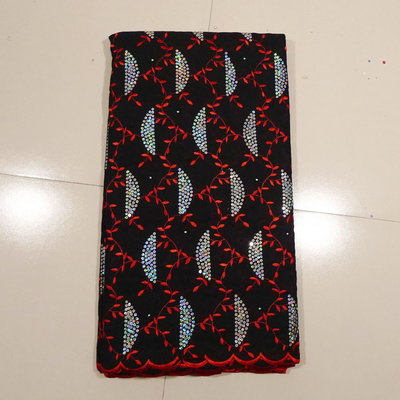Black + Red African Voile Lace Fabric , 2.5 - 3.5kgs