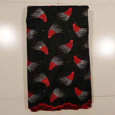 Window Curtain African Lace Fabrics , Black + Red White