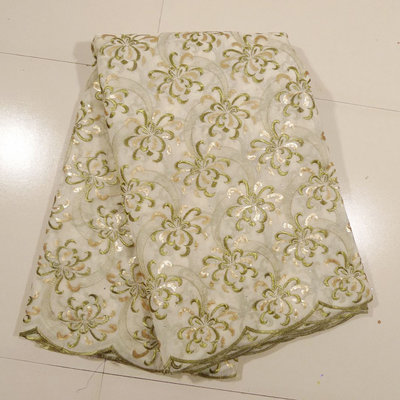 Peach Beige African Embroidery Lace Fabric , Garment