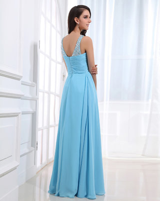 Fashion Blue chiffon Open back party dresses for wedding / business