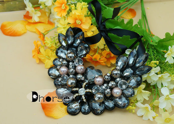 Black Bling Chunky Crystal Beaded Collar Necklace For Party Dress