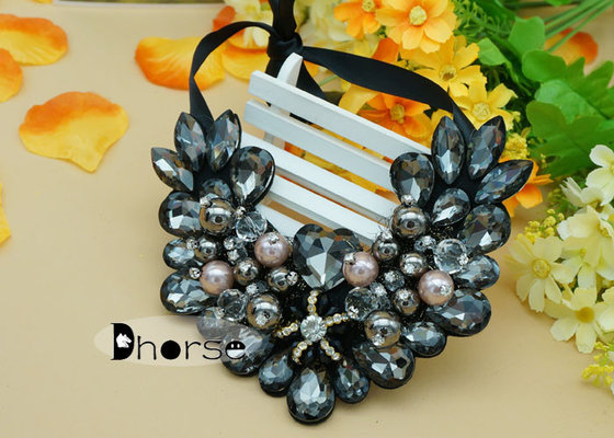 Black Bling Chunky Crystal Beaded Collar Necklace For Party Dress