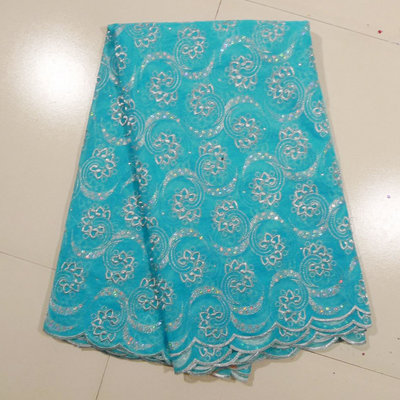 Grande Toilette African Embroidery Lace Fabric , Blue