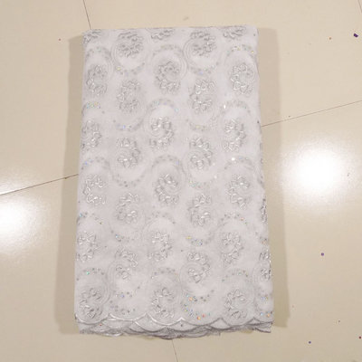 Wedding Dress African Embroidery Lace Fabric , Beige White