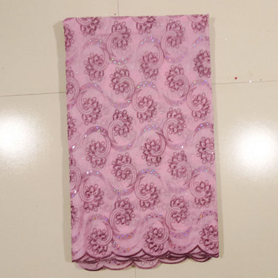 Pink Purple African Embroidery Lace Fabric For Evening Dresses