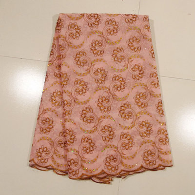 Green Peach African Embroidery Lace Fabric With Stones