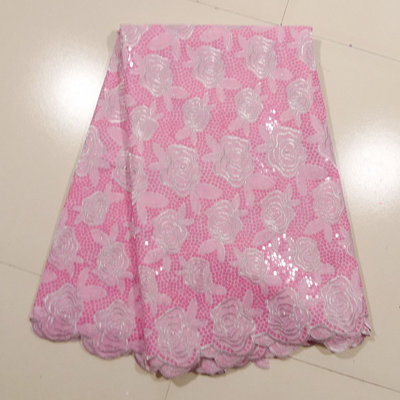 Pink African Embroidery Lace Fabric , Primer Shirt