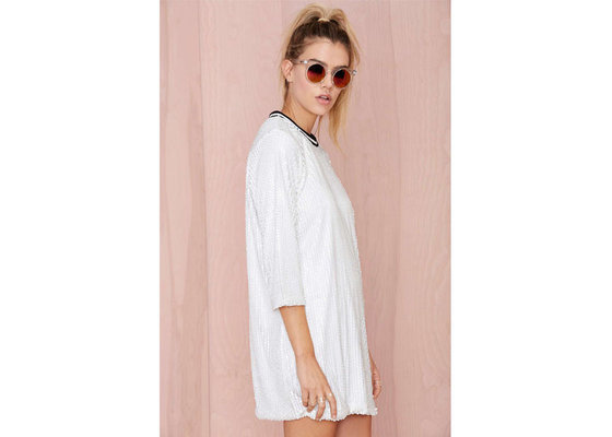 White Sequin Casual Women Dress Washable , Short Party Dresses