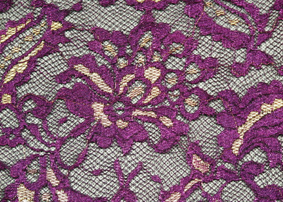 Fashion Metallic Purple Stretch Lace Fabric Watersoluble OEM / ODM CY-LW0219