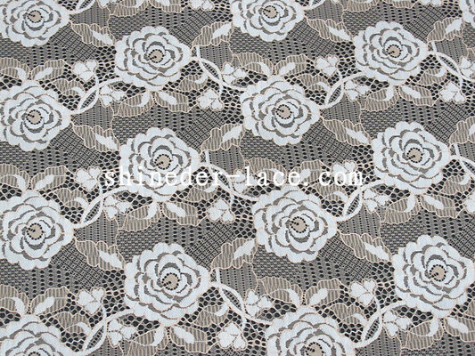 Rose Design Pattern Nylon Lace Fabric 150cm Light Yellow / White SYD-0181