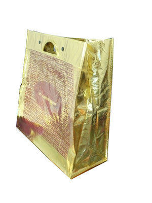 Eco friendly golden lamination non woven carry bag with metal handle