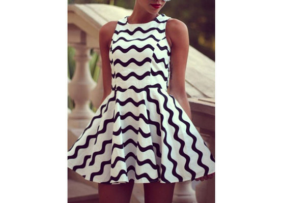 Fashion Sleeveless Mini Casual Womens Clothing With Chevron Print