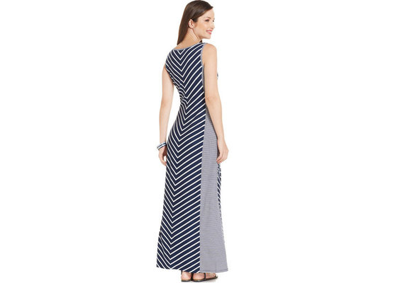 Contrasting Stripes Casual Womens Dresses V Neckline with Washable