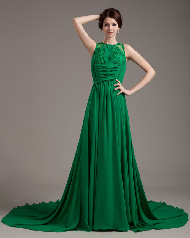 unique Sleeveless girls Evening Party Dresses / prom dresses with long trains