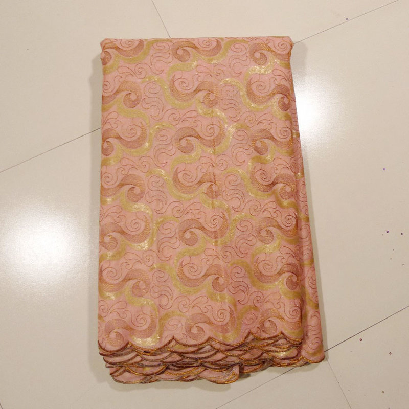African Embroidery Lace Fabric , Peach Lialic For Party Dress , Tunji net