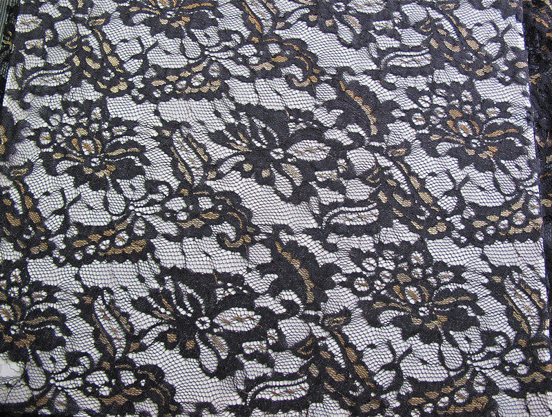 Floral Metallic Lace Fabric Black