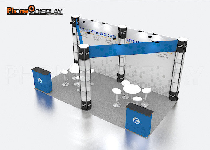 Cabine 100% libre de Portable de tour de spirale de salon commercial de la position 3*3M d'aluminium de polyester d'affichage fait sur commande de salon commercial