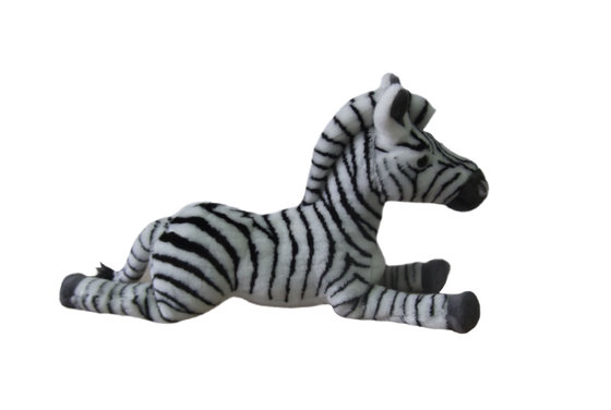 6''lying jungle plush stuffed zebra toy supplier