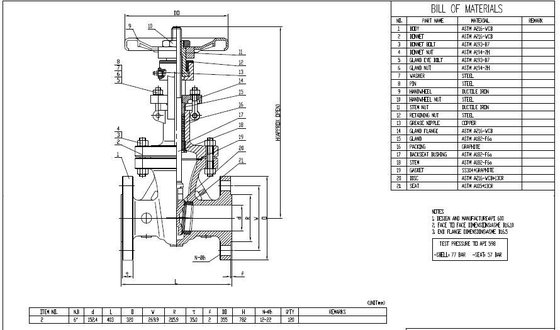 GATE VALVE 6IN 300LBS BODY CARBON STEEL A216GRWCB, FLANGED END STEM 13CR SET A105+13CR RF