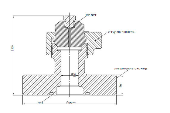 3" X 3000 PSI API STD RTJ Flange with 2" Fig 1502 Male Weco quick union With 1/2" NPT Cap