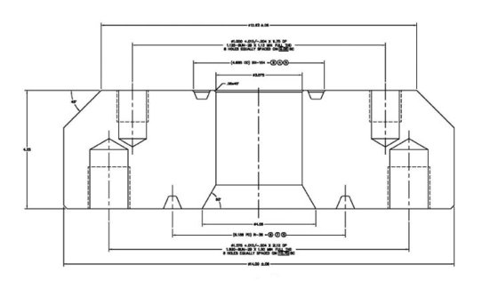 Double Studded Adapter Flange 3-1/16" (API 6A, BX, 10000psi ) x 4" (ASME B16.5, CL2500)