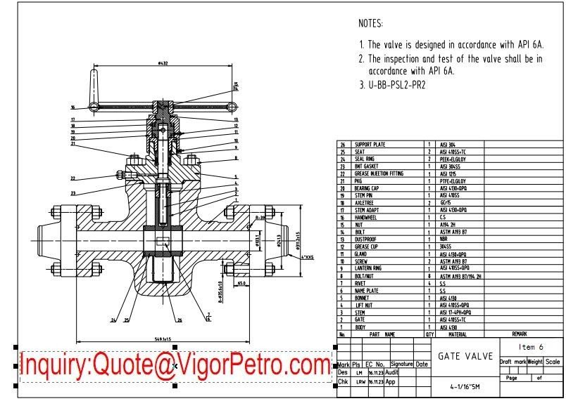 Full Bore Gate Valve, 4-1/16" 5000PSI RX-39, API6A PSL2 PR2 U BB, C/W weld neck flange
