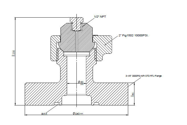 3" X 3000 PSI API STD RTJ Flange with 2" Fig 1502 Male Weco quick union With 1/2" NPT Cap