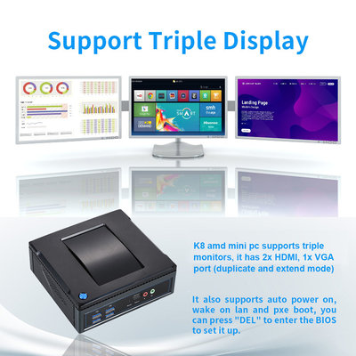 AMD 8500B 4G RAM 64G SSD three disply dual LAN fanless industrial mini PC for HTPC media player by China manufacturer