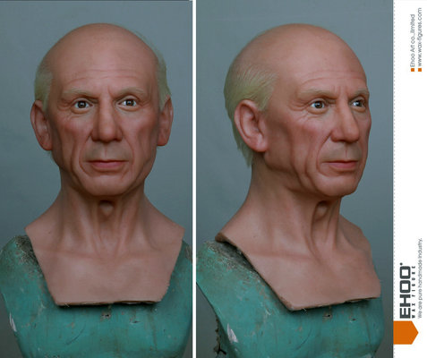 Mano di 100% che scolpisce la figura di cera completa di Pablo Picasso della statua della cera del corpo per il museo