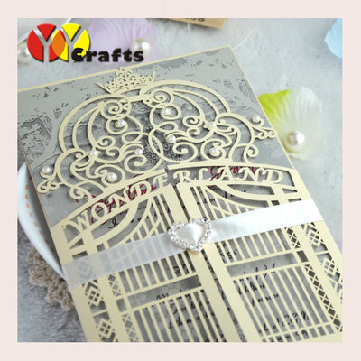 Elegant Wedding Invitation Card Gatefold With Laser Cutting , Free Name Logo