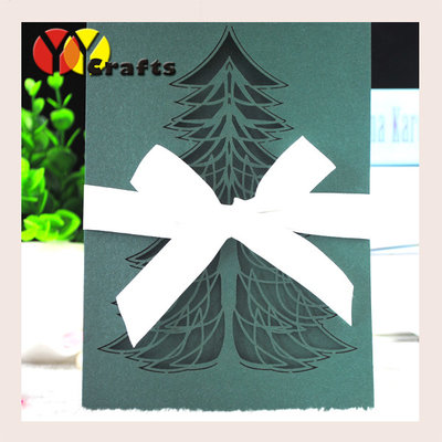 Christmas Party Favor Pearl Paper Laser Cut  "Christmas Tree" Design Christmas Invitation Cards