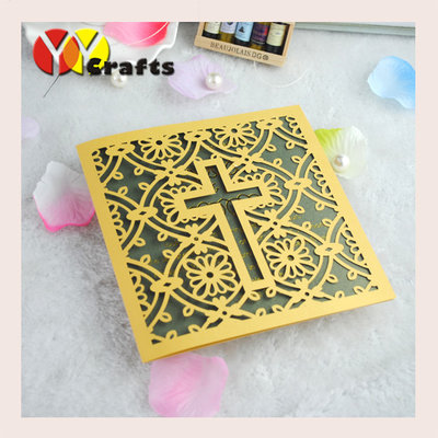 Cross laser cut wedding invitation card /wedding table card purple color folded wedding invitation cards