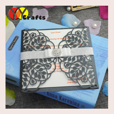Delicate fancy wedding cards black color paper custom design wholesale price