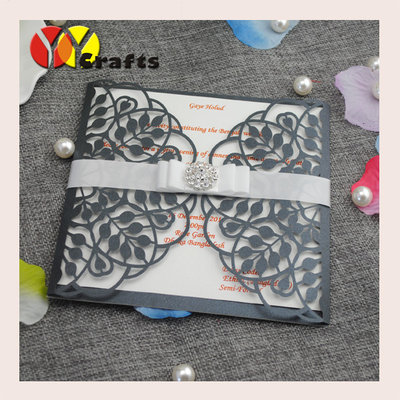 folded small leaves design laser cut wedding invitation cards greeting cards with ribbon and buckle