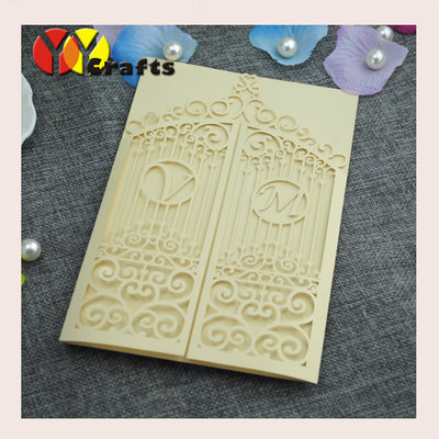 Laser Cut Classic Wedding Gate Invites Folded Wedding Invitation Card with Your Initials