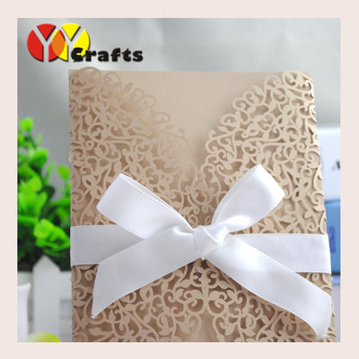 Handmade vines design wedding invitation card laser cut glitter paper wedding invitation card with ribbon