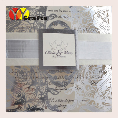Silver Wedding Invitation Card , Fancy Wedding Invitations 15x15 cm