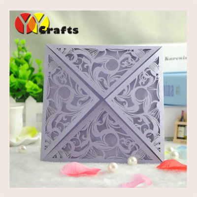 Best Selling Light Purple Folded Wedding Invitation Cards Design