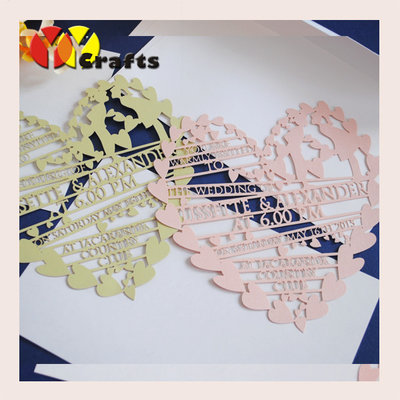 heart shape wedding invitation card with laser cutting invite content