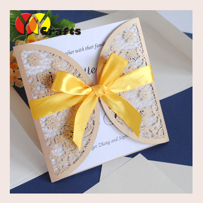 Marriage flower wedding invitation card with ribbon blank unique luxury
