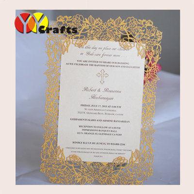 Elegant wedding invitation card with flower lace metallic paper